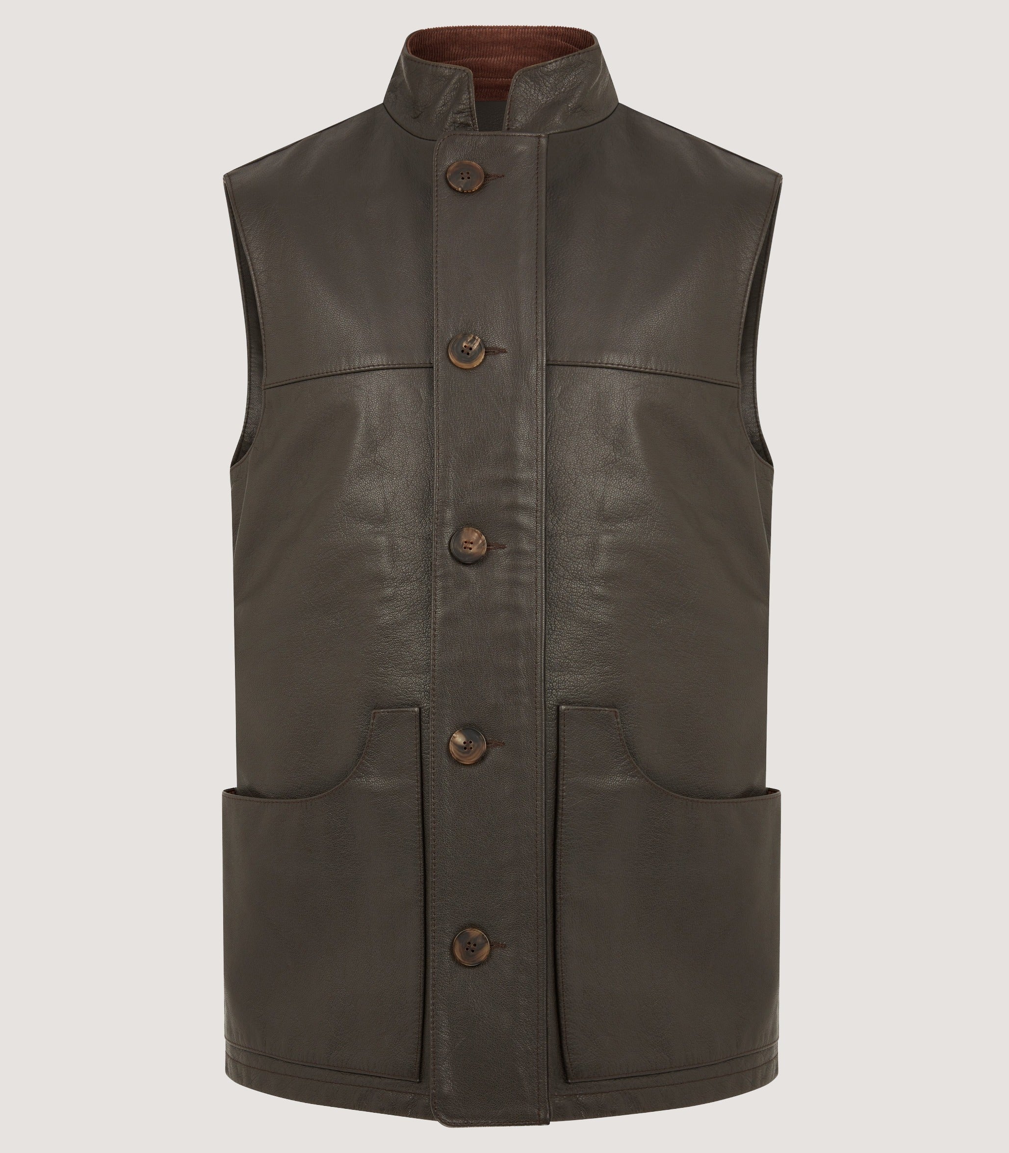 Men's High Collar Leather Sporting Vest In Brown – Purdey