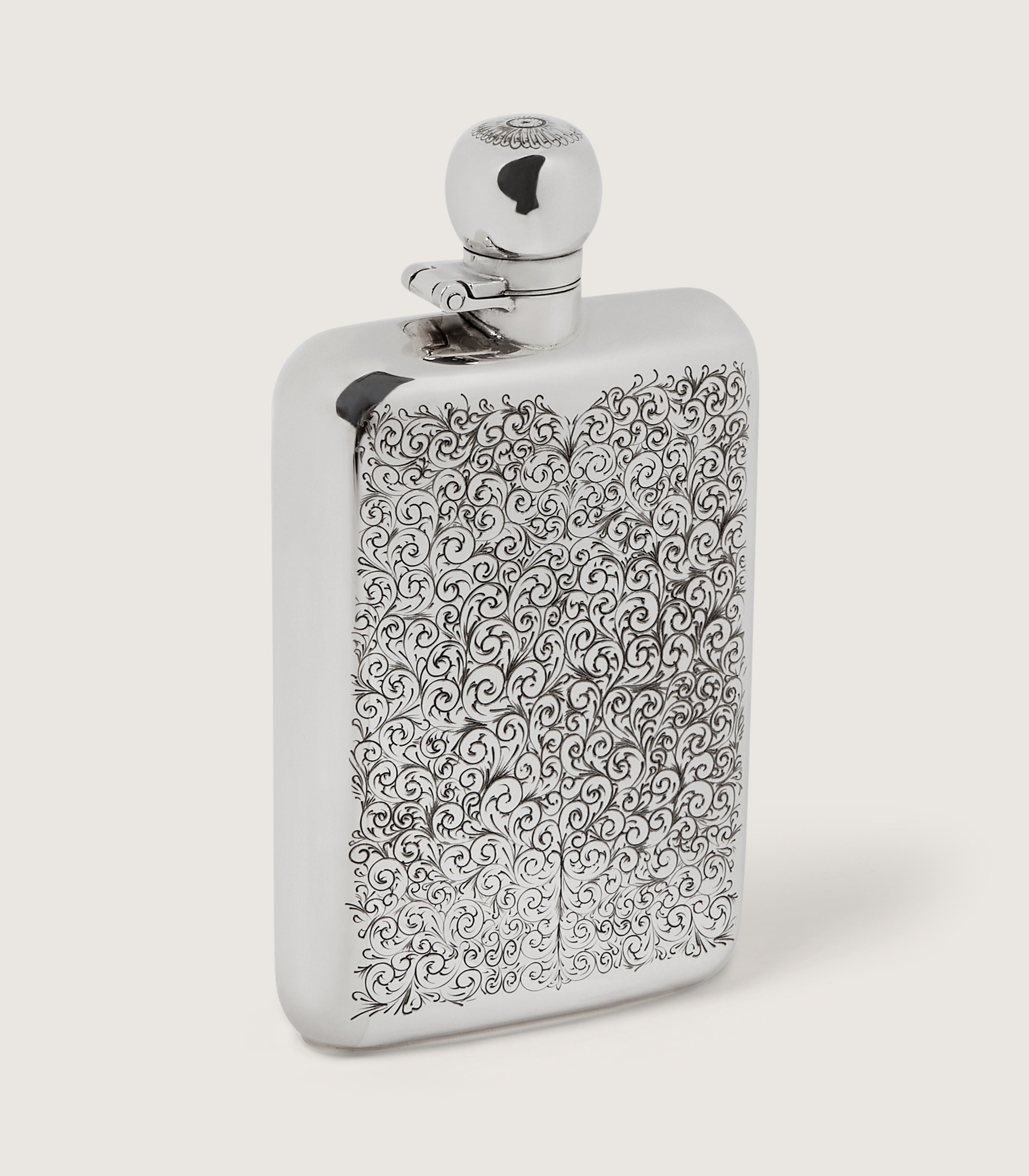 Purdey | Home | 6oz Sterling Silver Gun Scroll Engraved Flask With ...