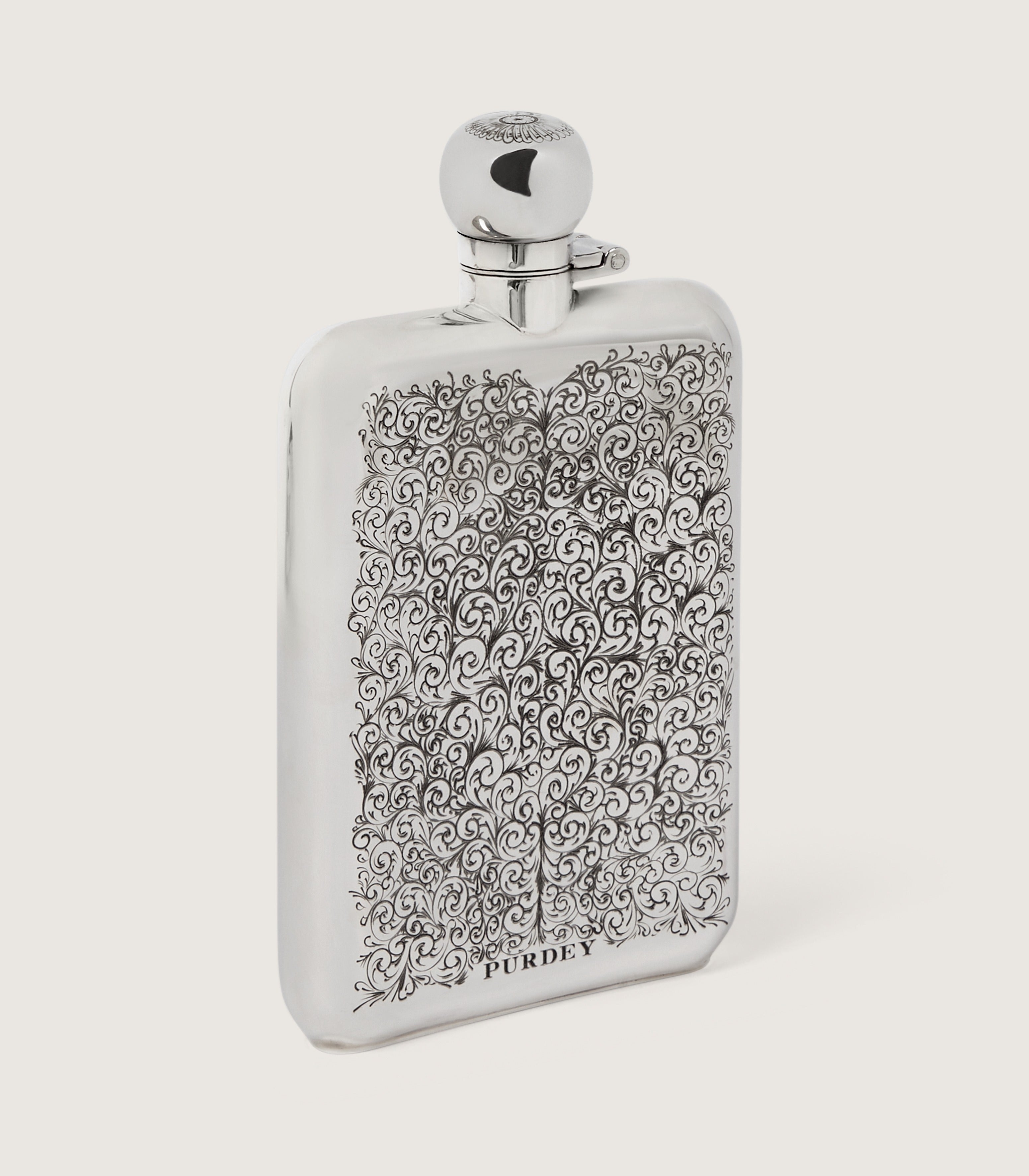 Purdey | Home | 6oz Sterling Silver Gun Scroll Engraved Flask With ...
