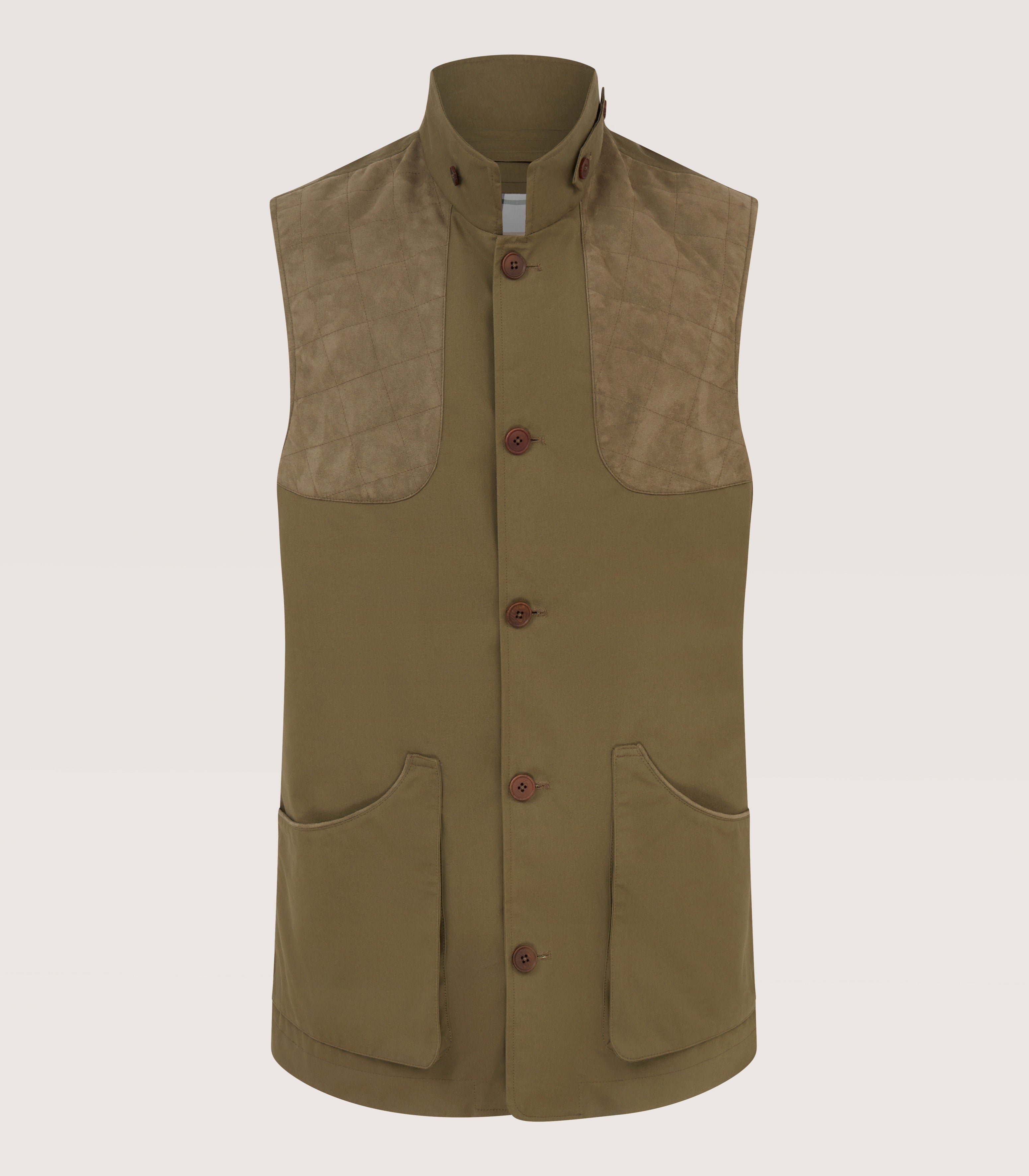 Purdey | Vests | Men's High Collar Ventile Summer Sporting Vest in Olive