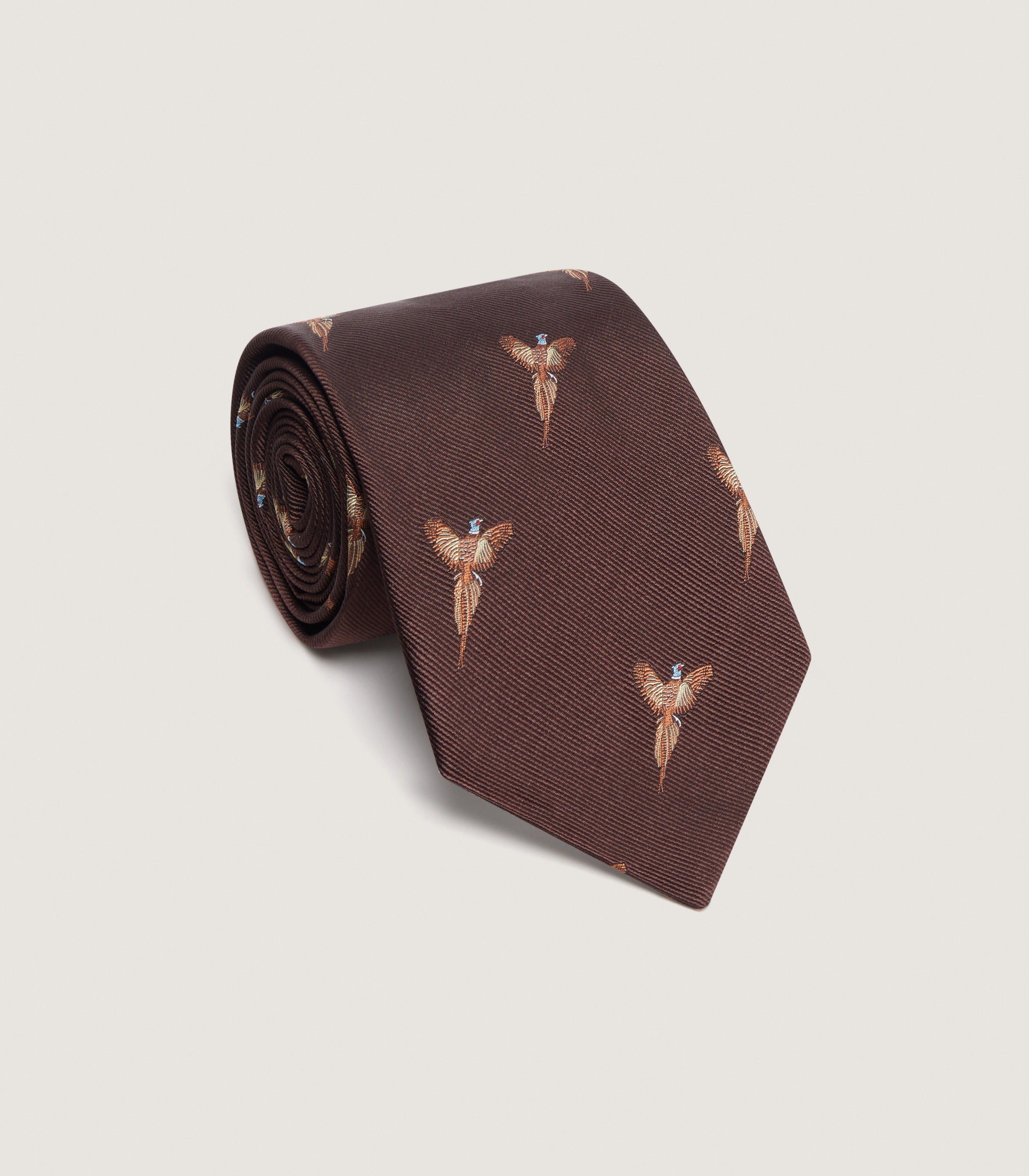 Purdey | Ties | Full Flying Pheasant Tie in Chocolate