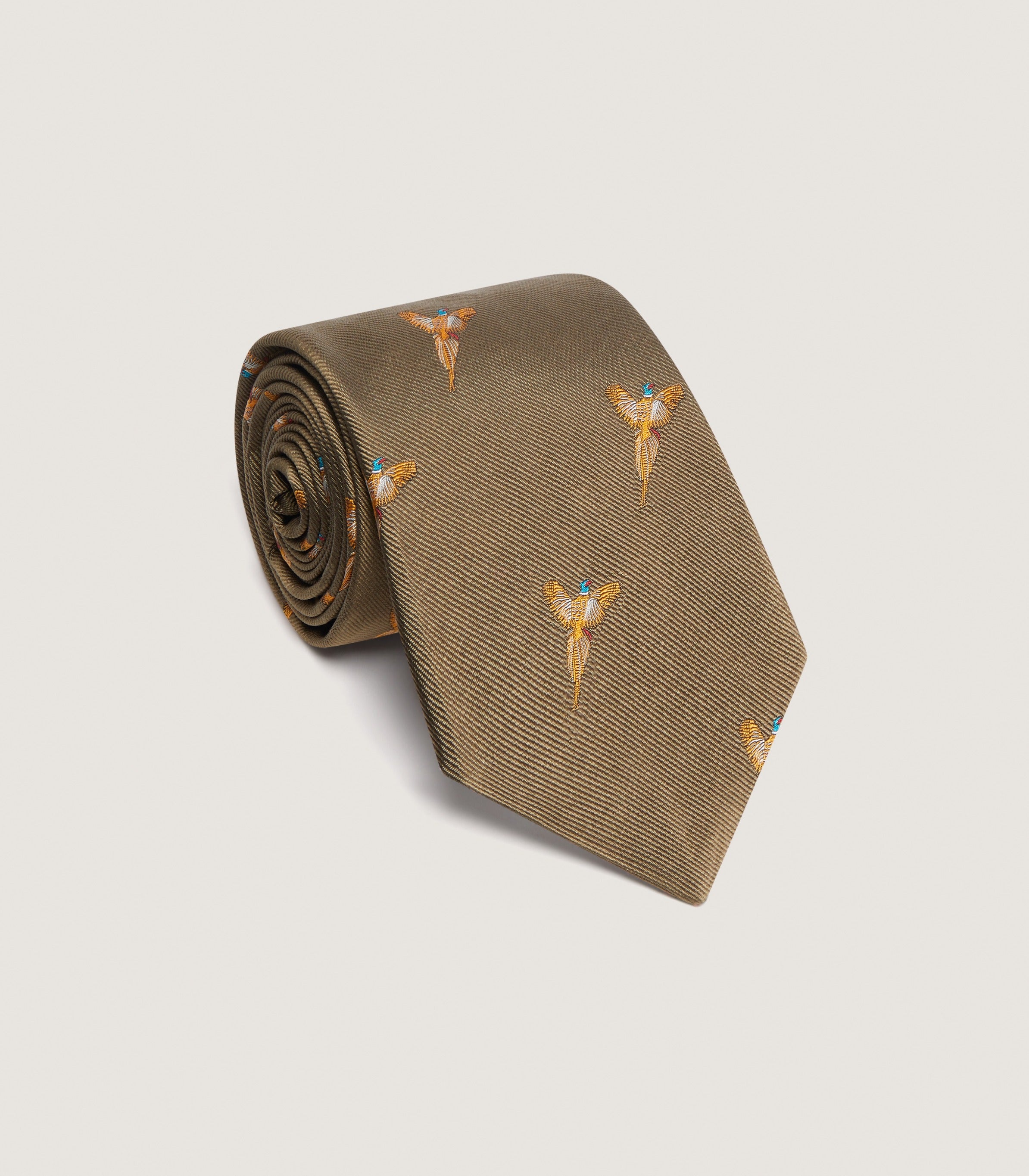 Purdey | Ties | Full Flying Pheasant Tie in Olive