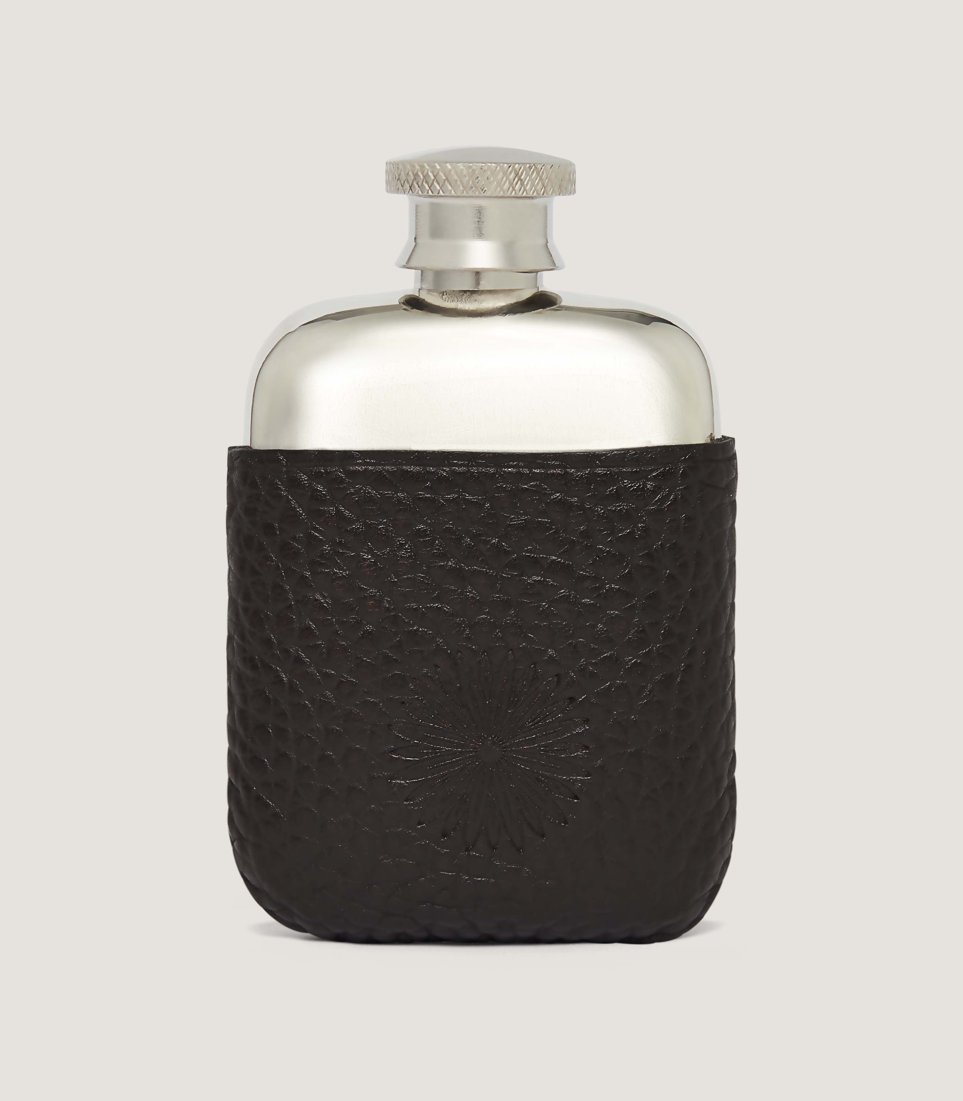 Purdey | Field | Small Leather Covered Flask in Dark Brown